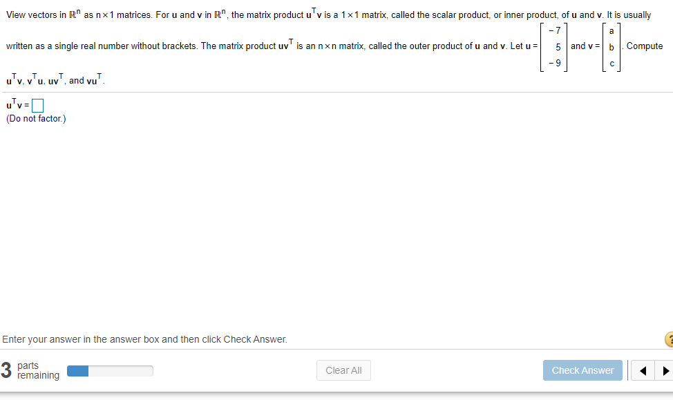 Solved View vectors in R" as nx1 matrices. For u and vin R", | Chegg.com