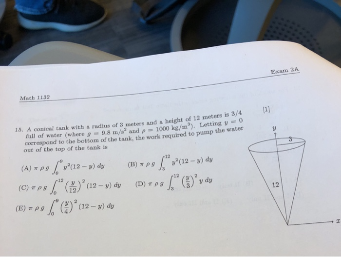 Solved Exam 2A Math 1132 A conical tank with a radius of 3 | Chegg.com