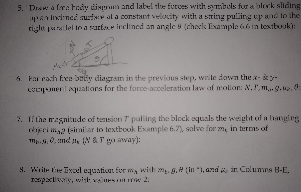 Solved Write the Excel equation for mh with mb, g, θ (in °), | Chegg.com