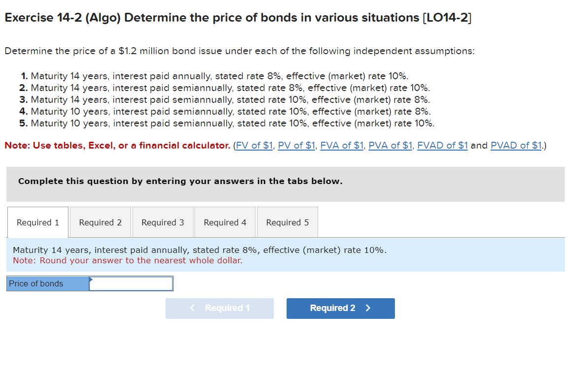 Solved Exercise 14-2 (Algo) Determine the price of bonds in | Chegg.com