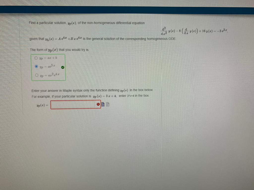 Solved Find a particular solution, yp(2), of the | Chegg.com