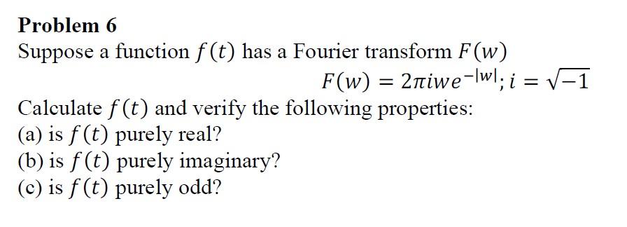 Solved Suppose a function 𝑓(𝑡) has a Fourier transform | Chegg.com