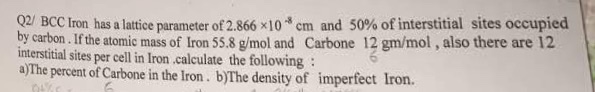 Solved BCC Iron has a lattice parameter of 2.866 times 10^-8 | Chegg.com