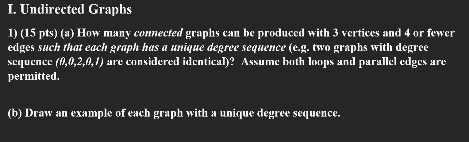 Solved I. Undirected Graphs 1) (15 pts) (a) How many | Chegg.com