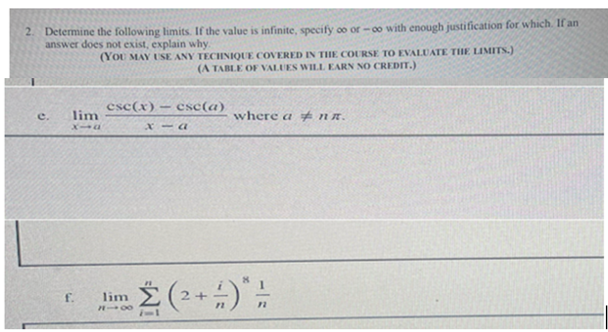 Solved 2. Determine the following limits. If the value is | Chegg.com