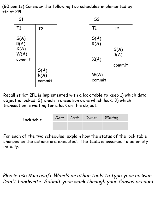 (60 points) Consider the following two schedules | Chegg.com