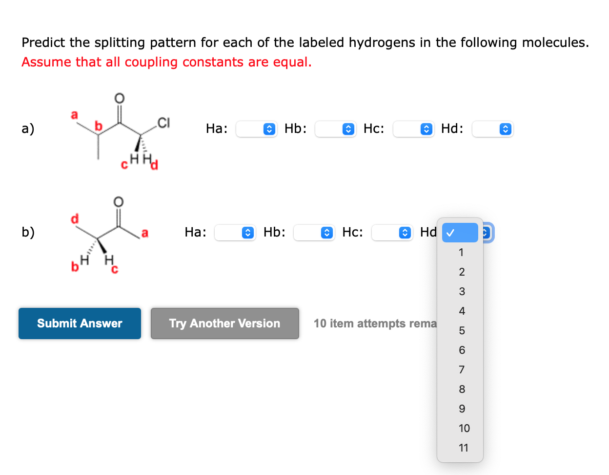 Solved Predict the splitting pattern for each of the labeled | Chegg.com