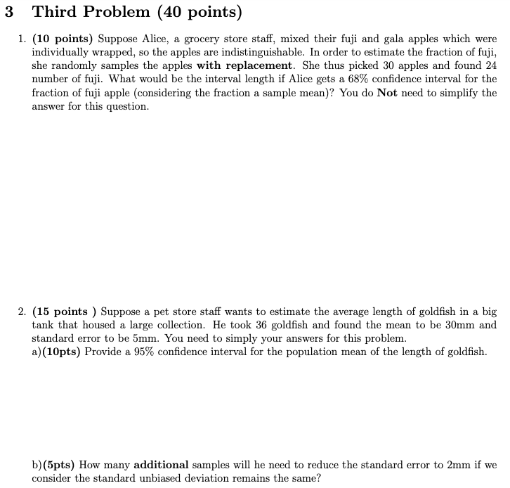 Solved 3 Third Problem (40 points) 1. (10 points) Suppose | Chegg.com