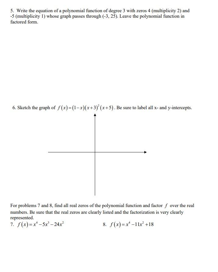 Solved 5. Write the equation of a polynomial function of | Chegg.com
