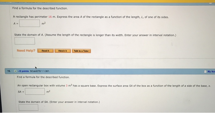 Solved Find a formula for the described function. A | Chegg.com