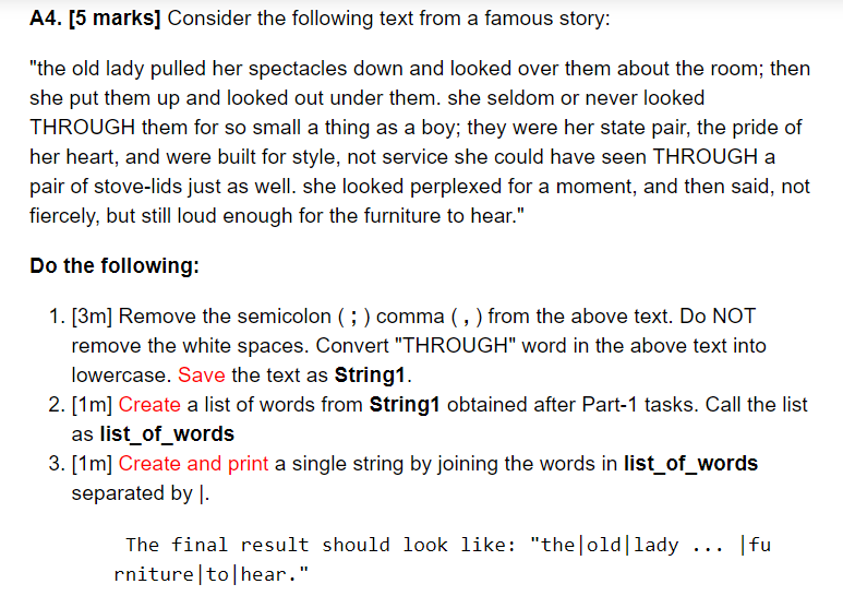 Solved A4. [5 marks] Consider the following text from a | Chegg.com