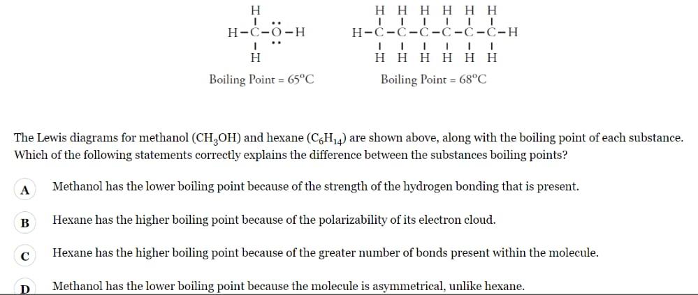 Solved The Lewis diagrams for methanol (CH3OH) and hexane | Chegg.com