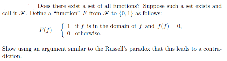 Does there exist a set of all functions? Suppose such | Chegg.com