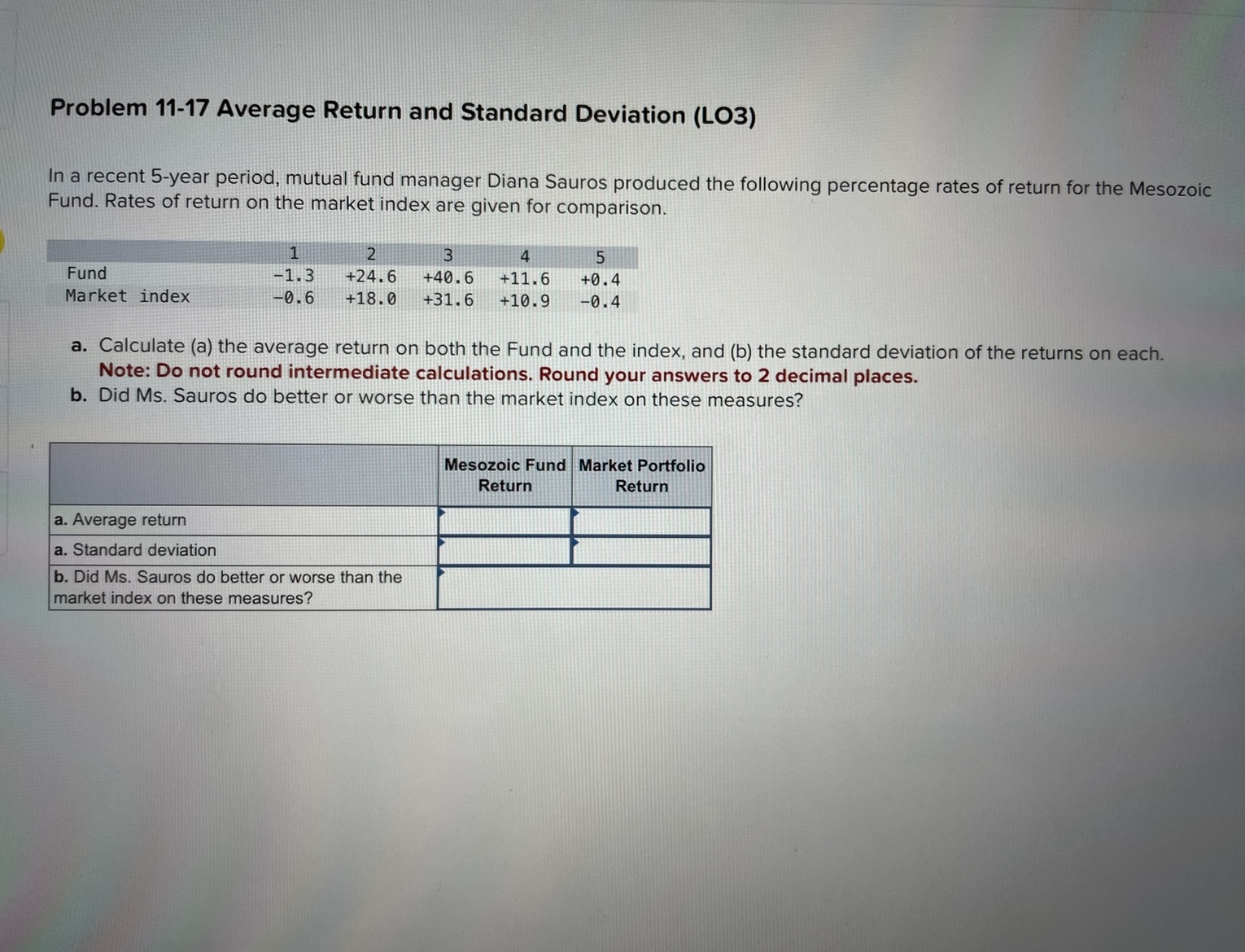 Solved Problem 11-17 Average Return and Standard Deviation | Chegg.com
