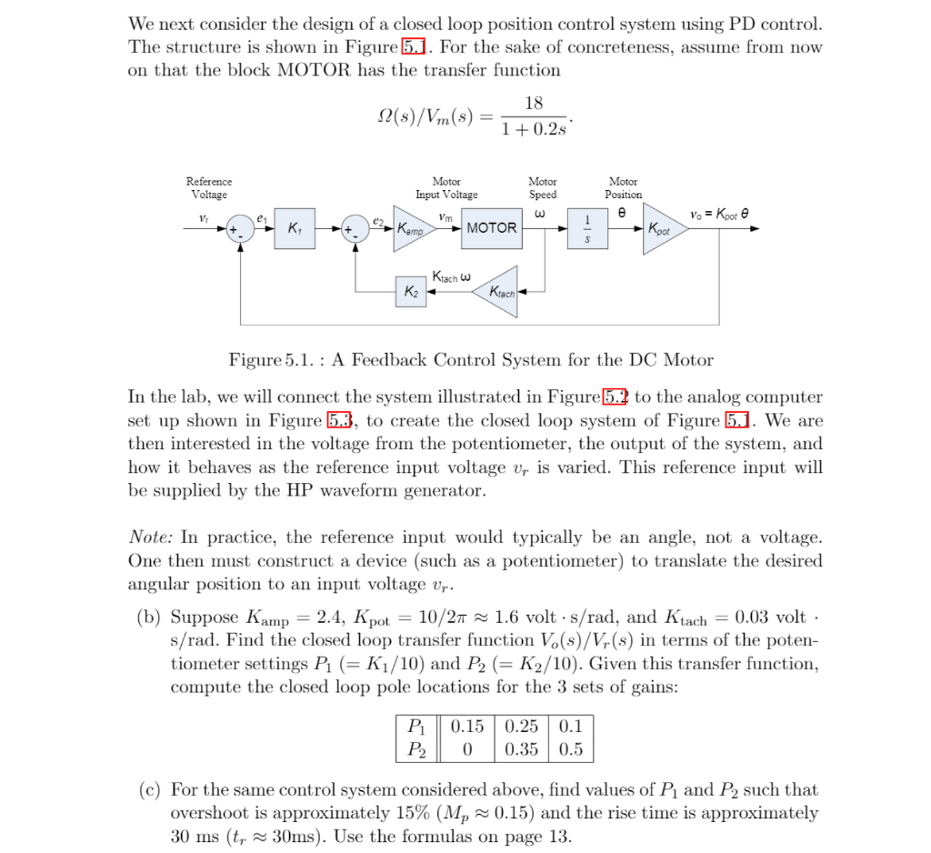 Solved We next consider the design of a closed loop position | Chegg.com