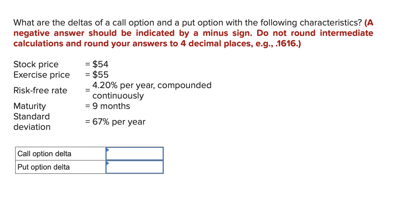 Solved What are the deltas of a call option and a put option | Chegg.com