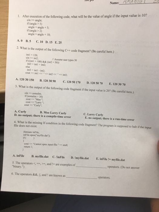 Solved Name: IAMIE 1. After execution of the following code, | Chegg.com