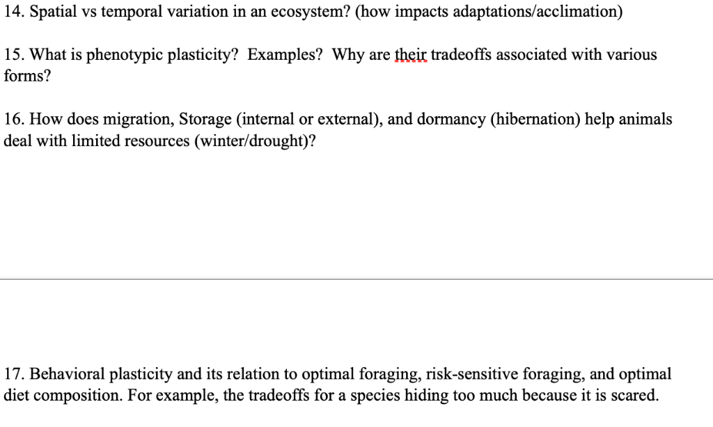 Solved 14. Spatial vs temporal variation in an ecosystem? | Chegg.com