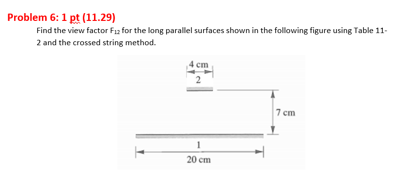 Solved Problem 6: 1 pt (11.29) Find the view factor F12 for | Chegg.com