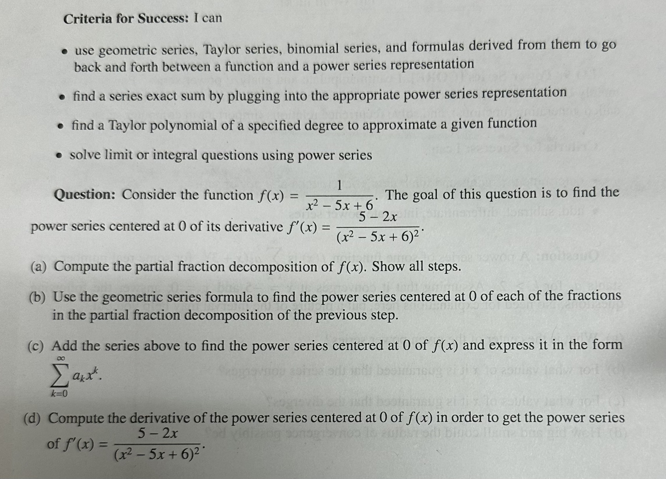 Solved Criteria for Success: I can - use geometric series, | Chegg.com