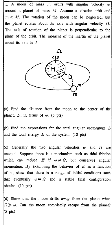 Solved m orbits with angular velocity 1. A moon of mass | Chegg.com