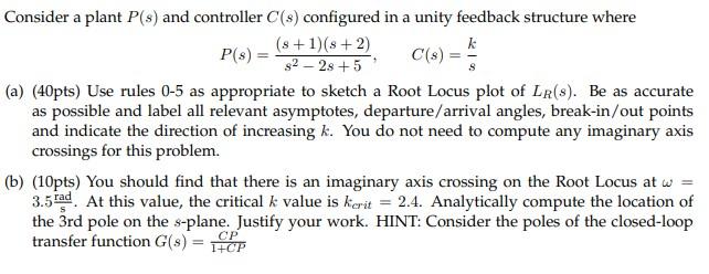 Solved P(8) = S Consider a plant P(s) and controller C(s) | Chegg.com
