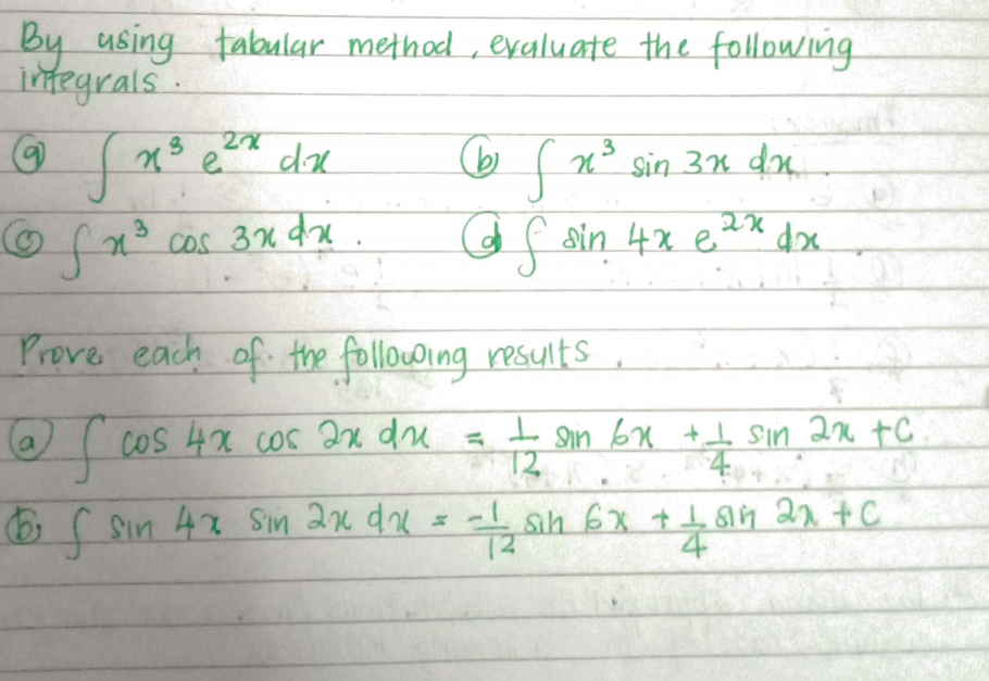 Solved By using tabular method evaluate the following | Chegg.com