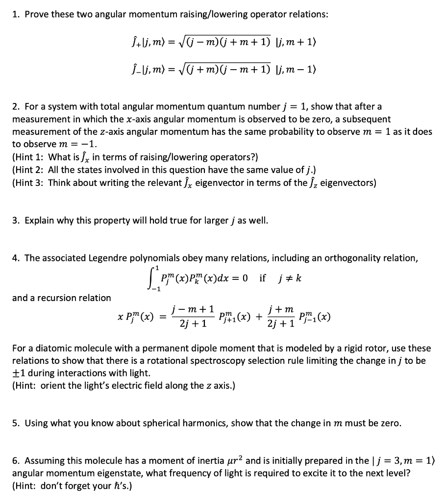 1. Prove these two angular momentum raising/lowering | Chegg.com
