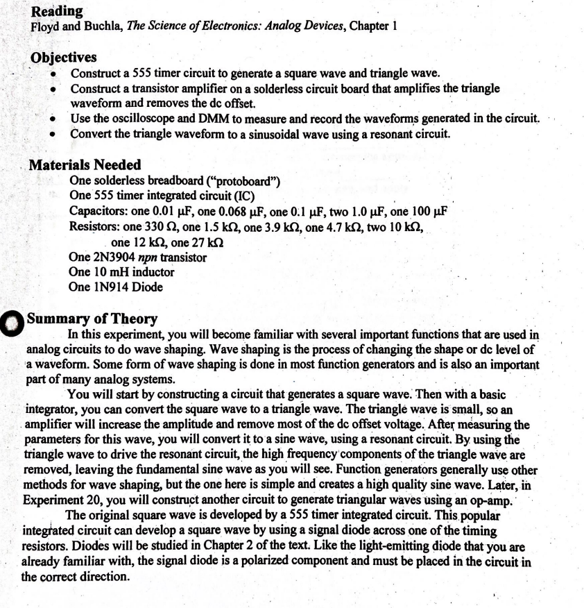 Objectives - Construct a 555 timer circuit to | Chegg.com