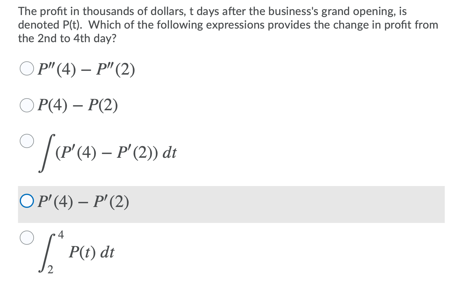 Solved The profit in thousands of dollars, t days after the | Chegg.com