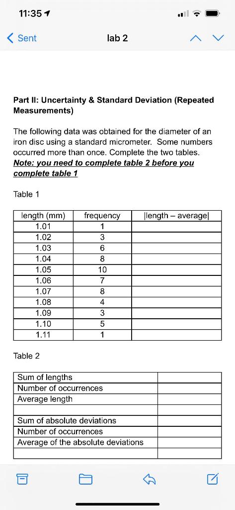 Solved 11:35 1 Sent lab 2 Part II: Uncertainty & Standard | Chegg.com