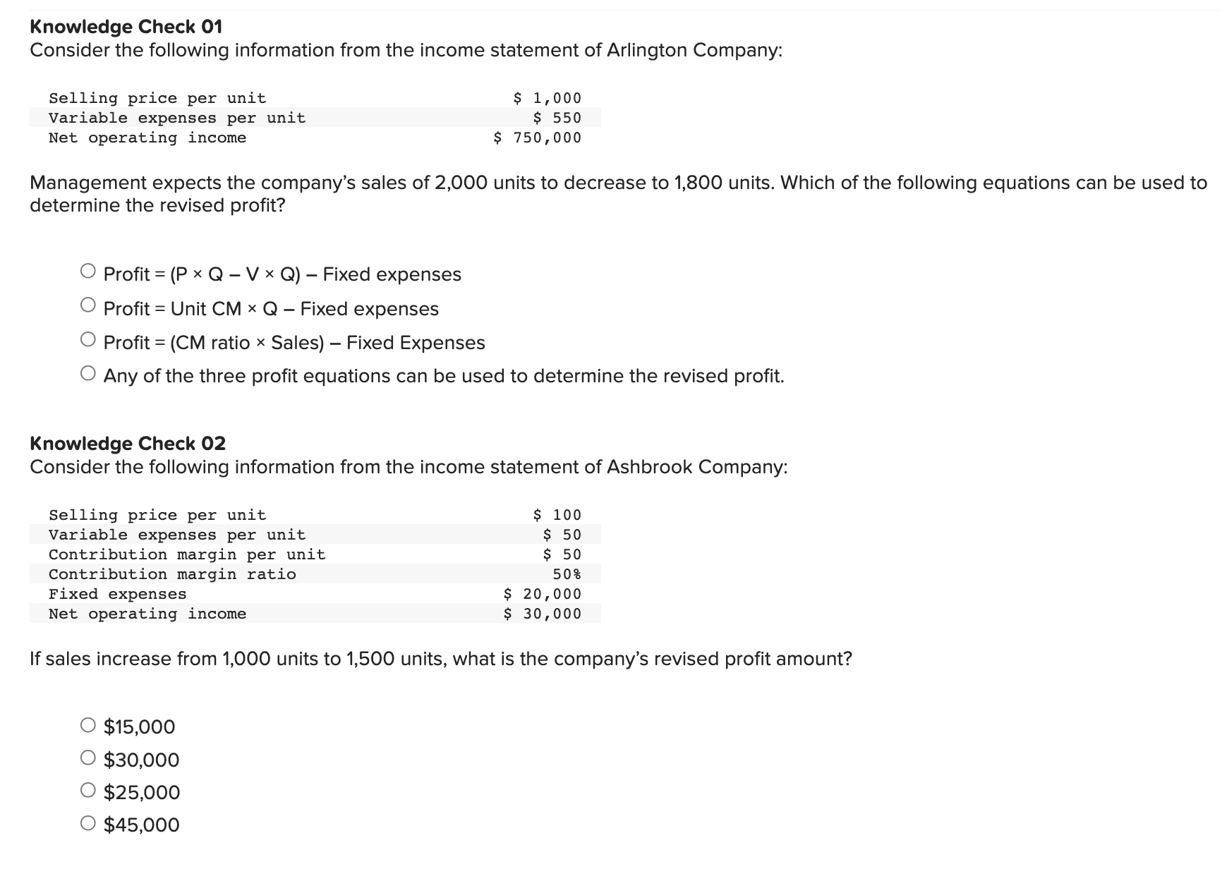 Solved Knowledge Check 01 Consider the following information | Chegg.com