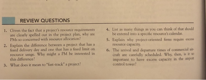 Solved Review questions chapter 6 project management in | Chegg.com