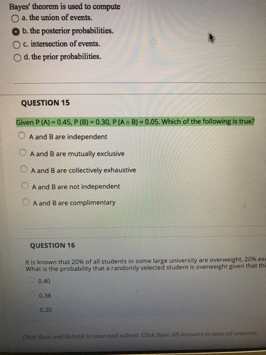 Solved Bayes' theorem is used to compute a, the union of | Chegg.com