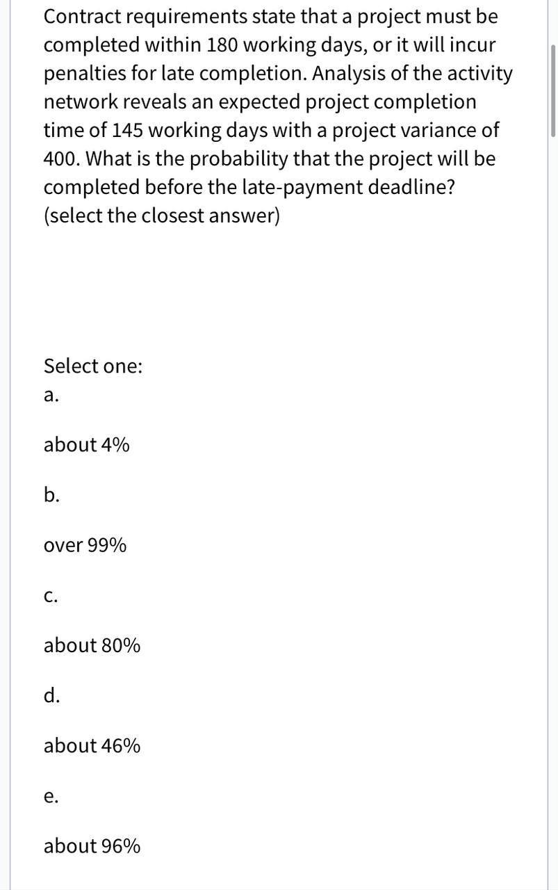 Solved Contract requirements state that a project must be | Chegg.com