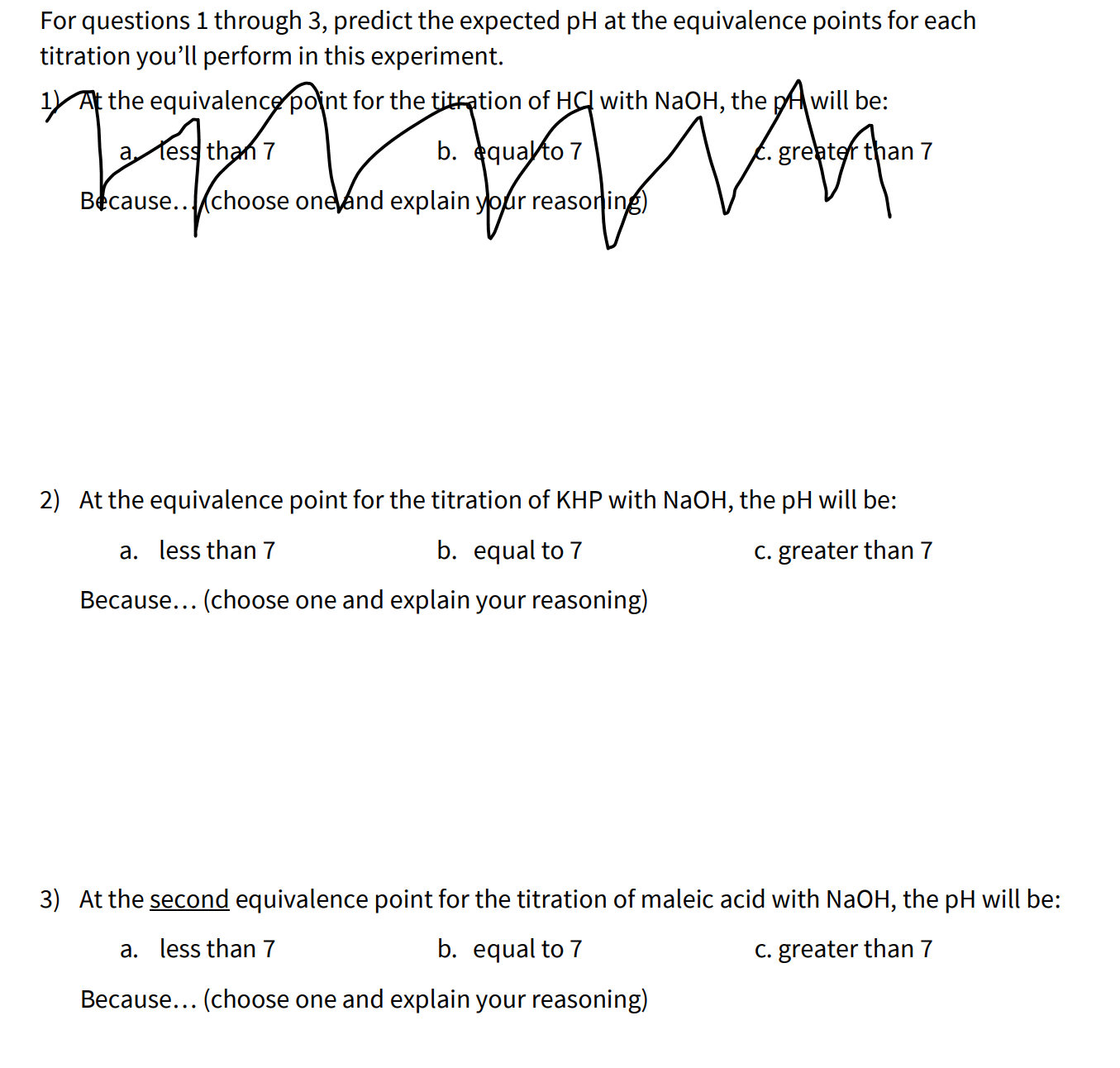 Solved For questions 1 through 3 , predict the expected pH | Chegg.com