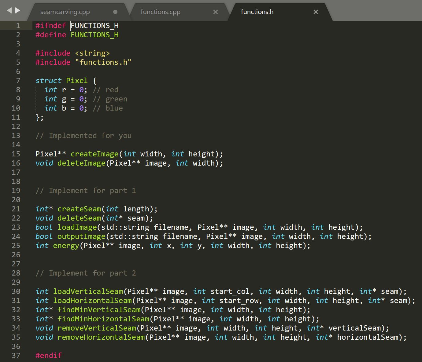 Solved PLEASE HELP!! Seam Carving Pt. 2 C++ I need help with | Chegg.com