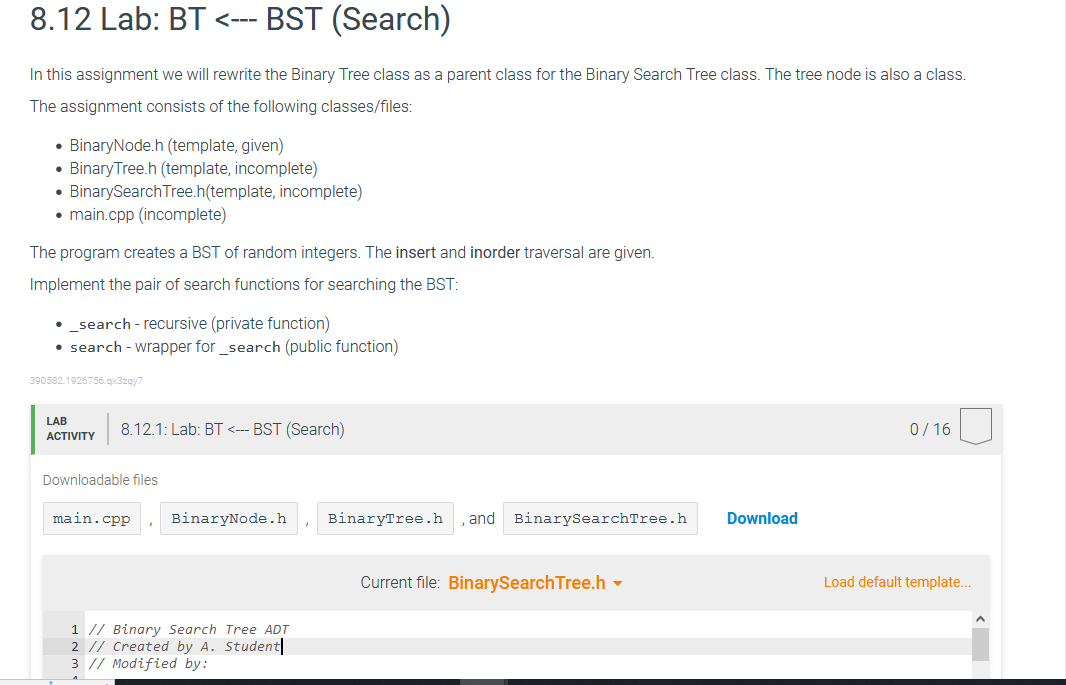 C++ Main.cpp #include "BinarySearchTree.h" // BST | Chegg.com