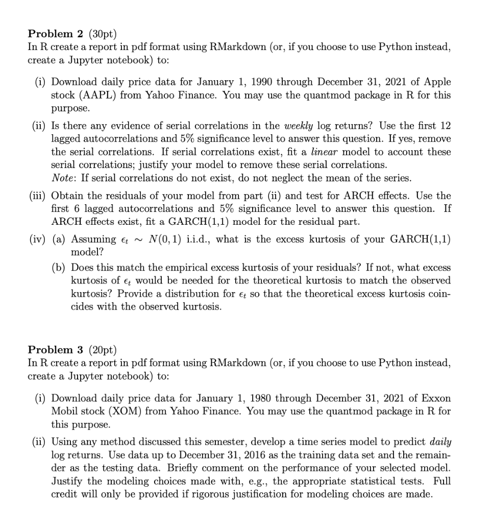 Problem 2 (30pt) In R. create a report in pdf format | Chegg.com