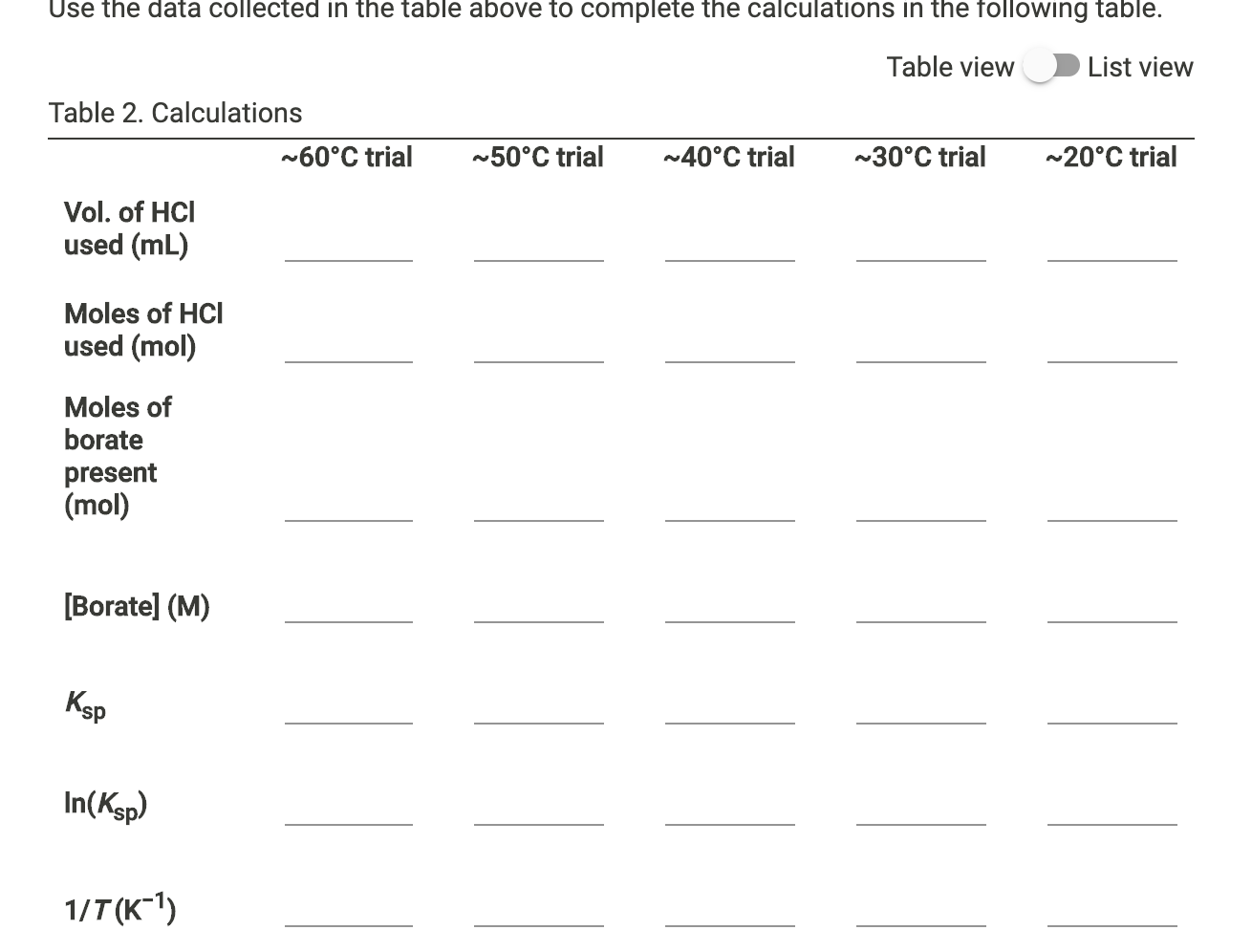 Solved Data Collection Record the concentration of HCl used | Chegg.com