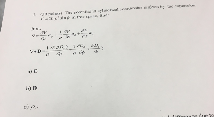Solved The potential in cylindrical coordinates is given by | Chegg.com