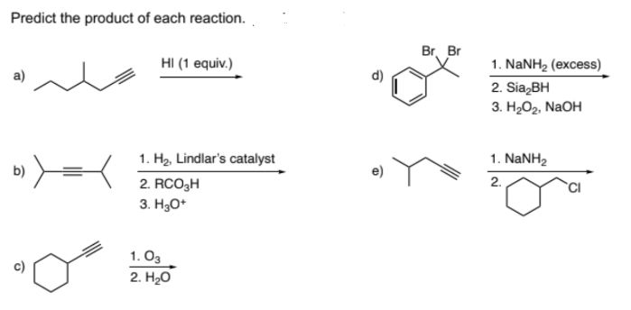 Solved Predict the product of each reaction. a) d) Sia2BH | Chegg.com