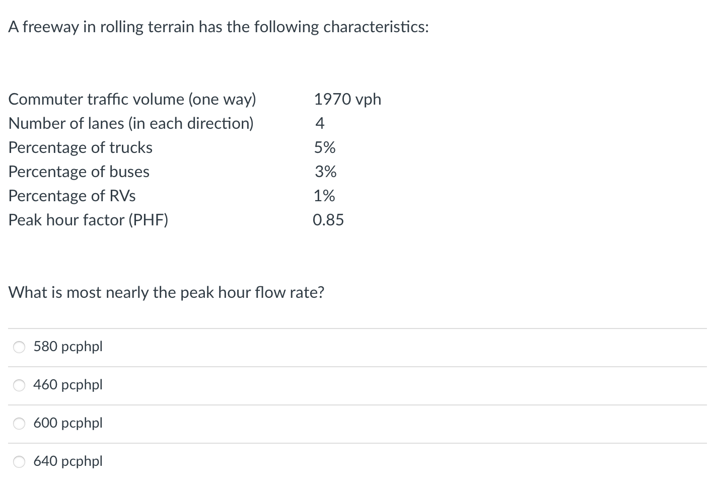 Solved A freeway in rolling terrain has the following | Chegg.com