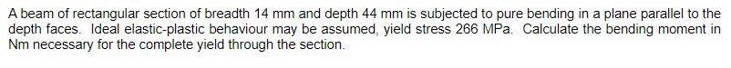 Solved A beam of rectangular section of breadth 14 mm and | Chegg.com