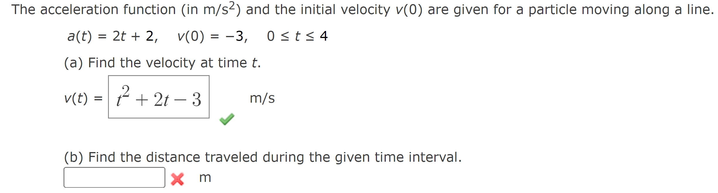 Solved The acceleration function (in m/s2 ) and the initial | Chegg.com