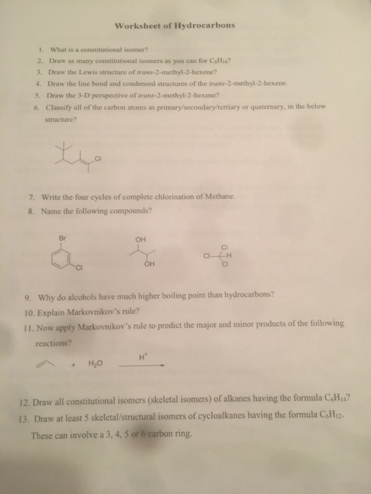 Solved Worksheet of Hydrocarbons 1. What is a constitutional | Chegg.com