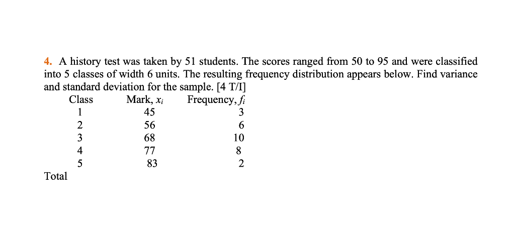 Solved 4. A history test was taken by 51 students. The | Chegg.com