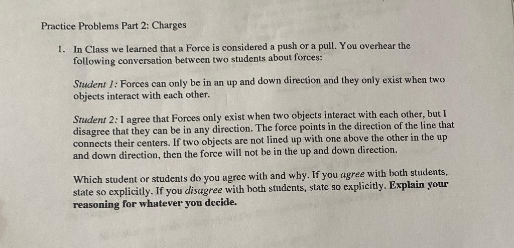 Solved ctice Problems Part 2: Charges 1. In Class we learned | Chegg.com
