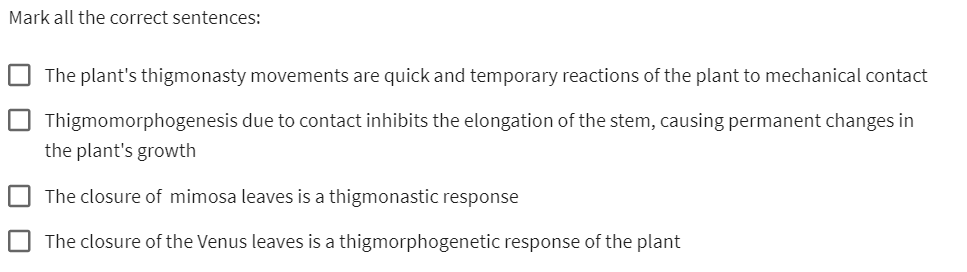 Solved Mark all the correct sentences: The plant's | Chegg.com