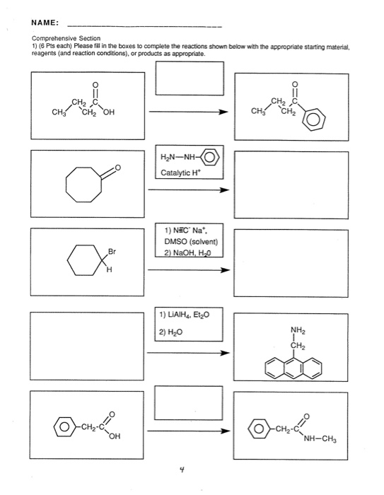 Solved Please fill in the boxes to complete the reactions | Chegg.com